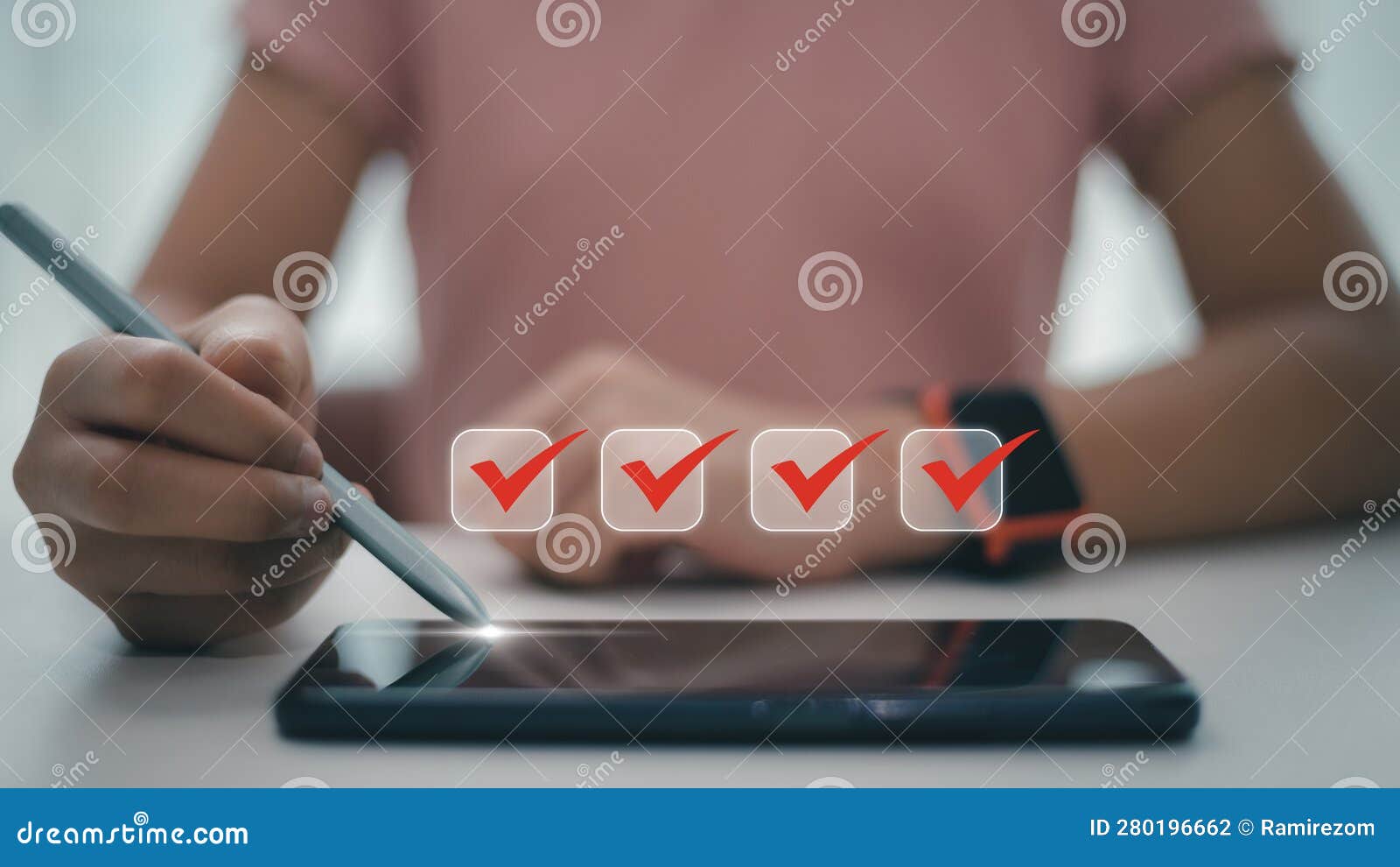 Checklist Concept, Validation. Women Mark on the Checkbox with a Check ...