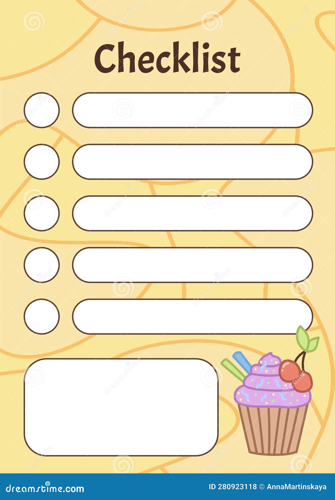 Checklist. Cute Planner Page with Cupcake. Simple daily Routine ...