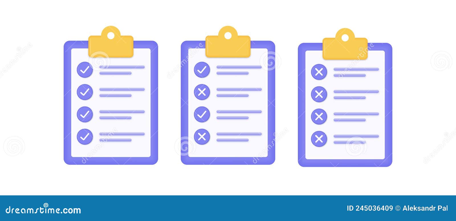 Checklist 3d with Checkmarks and Crosses. the Concept of a Completed ...