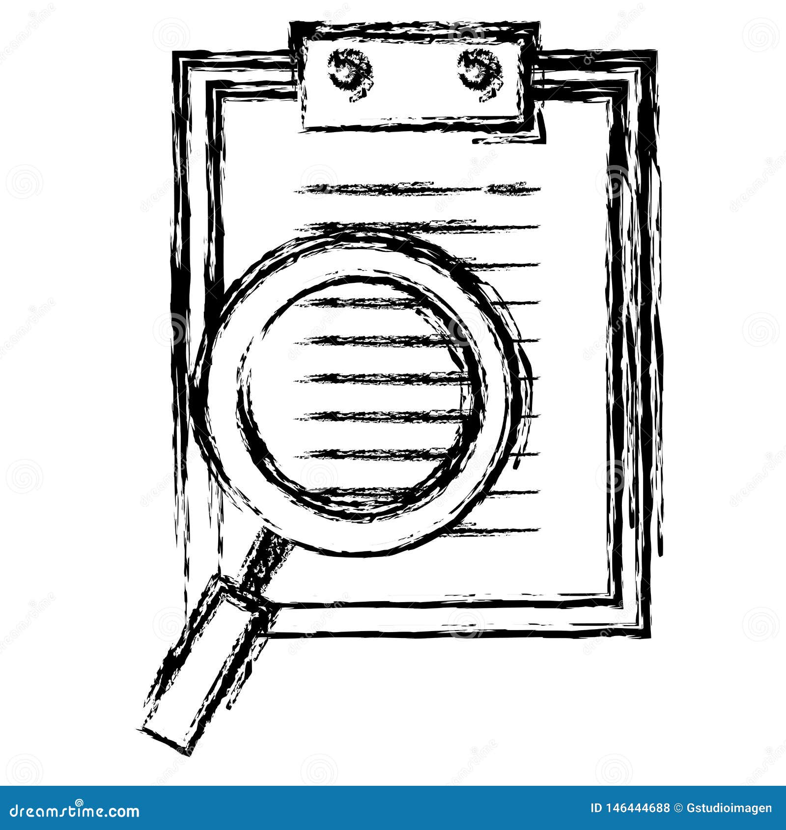 Checklist Document with Magnifying Glass Stock Illustration ...