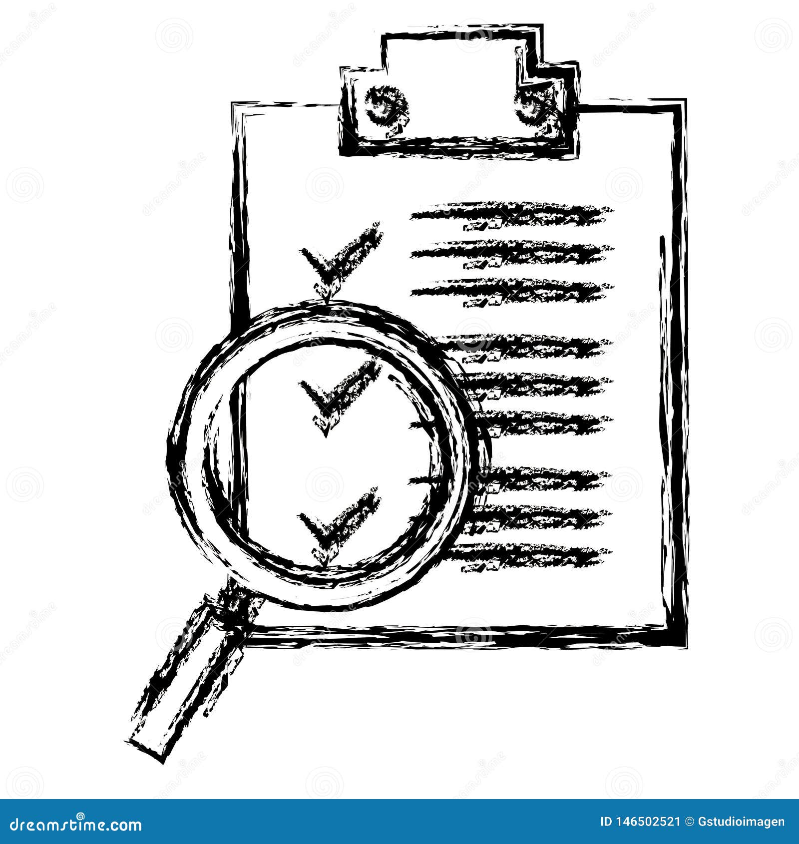 Checklist Document with Magnifying Glass Stock Illustration ...