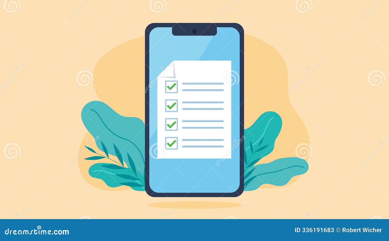 Checklist Document In Laptop And Working Desk Vector. Cartoon Computer With Checkmarks ...