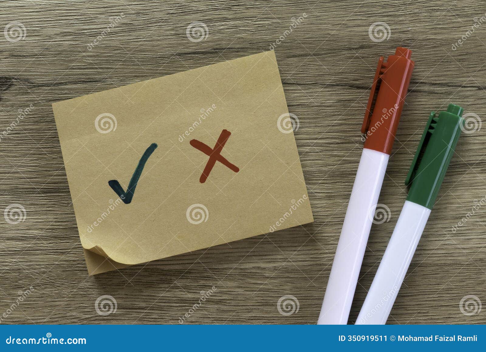 Checklist with Green Check Mark and Red Cross on Sticky Note with Pens ...