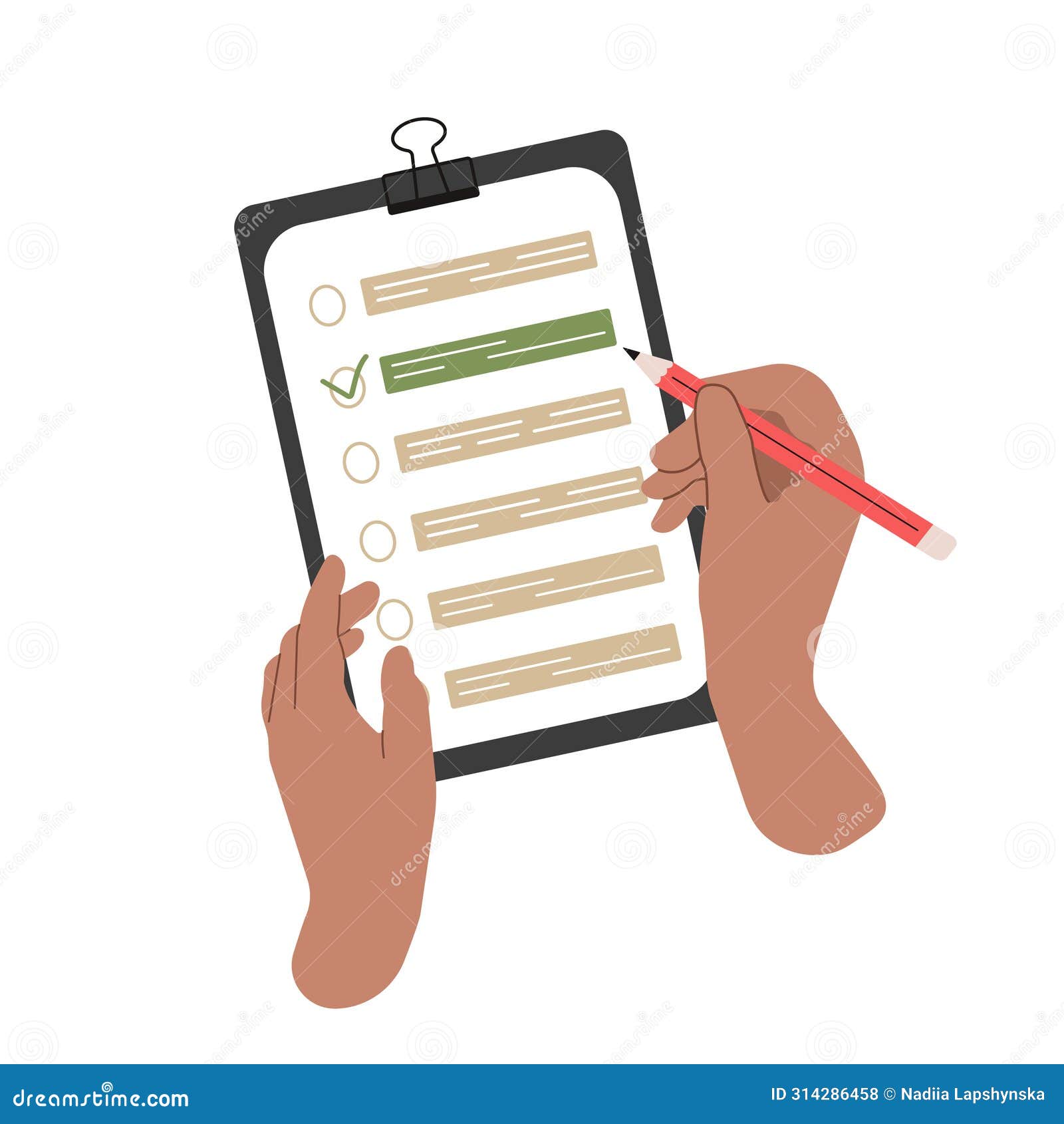 Checklist. Hands Marking a Check Mark with a Pencil on a Paper ...