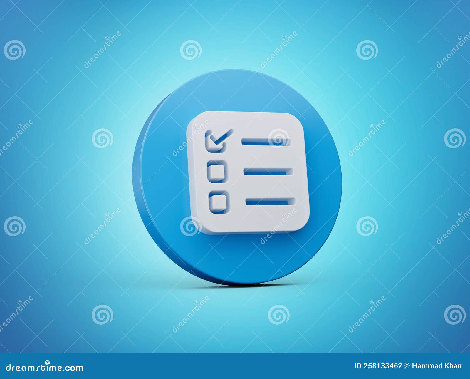 Checklist Icon 3d Isometric Isolated on White Background. Blue Round ...