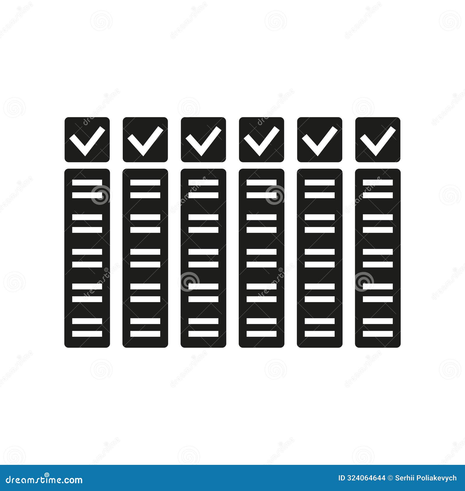 Checklist Icon Rows. Columnar List Layout. Black and White Contrast ...