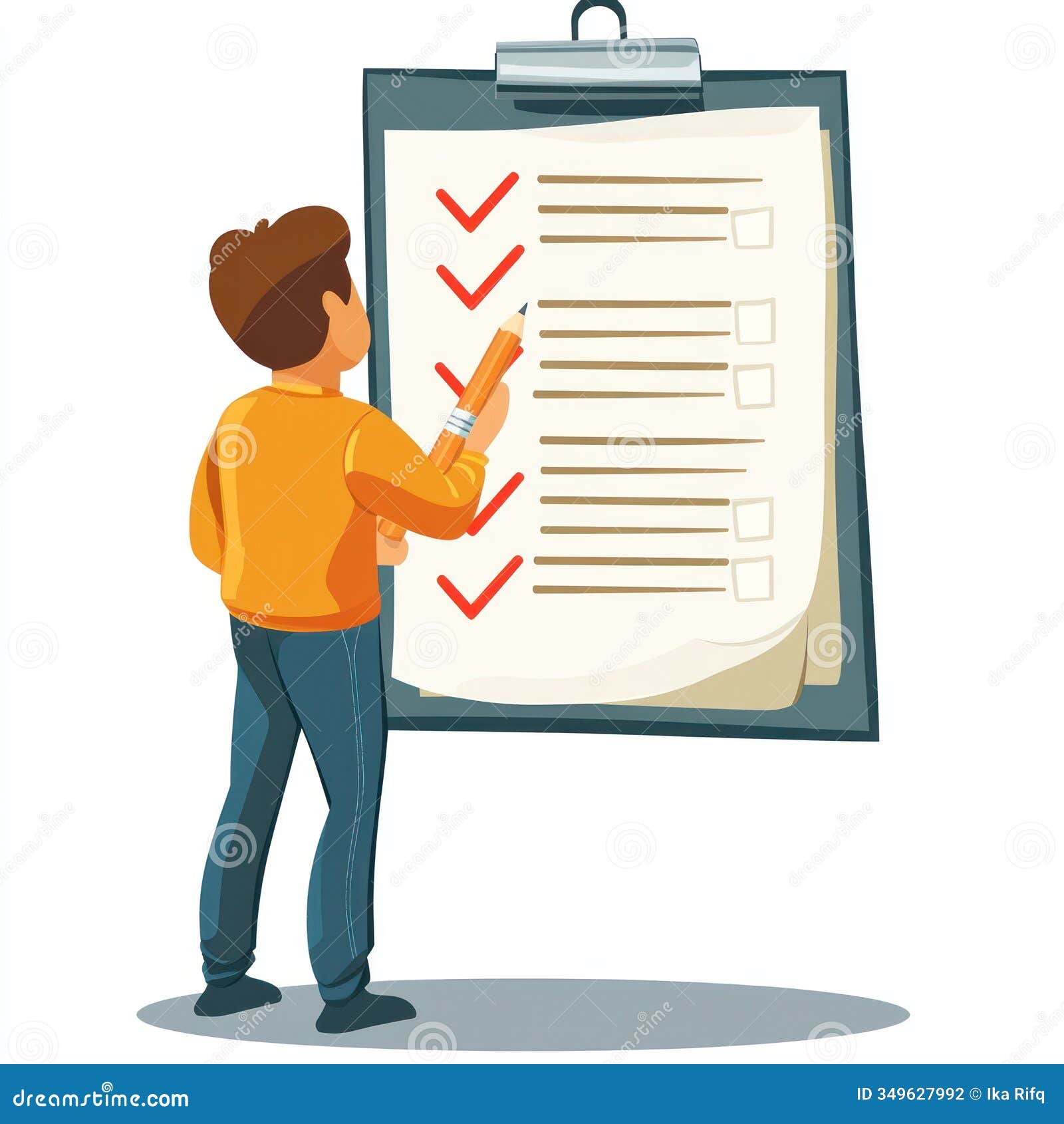 Checklist Illustration Cartoon Man Completing Task List Stock ...