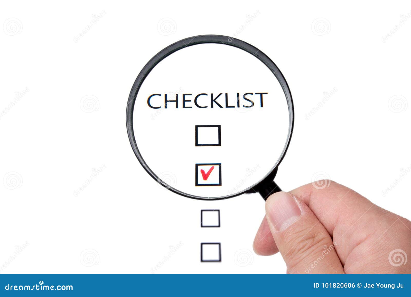 Checklist on White Paper with Magnifier Stock Photo - Image of ...
