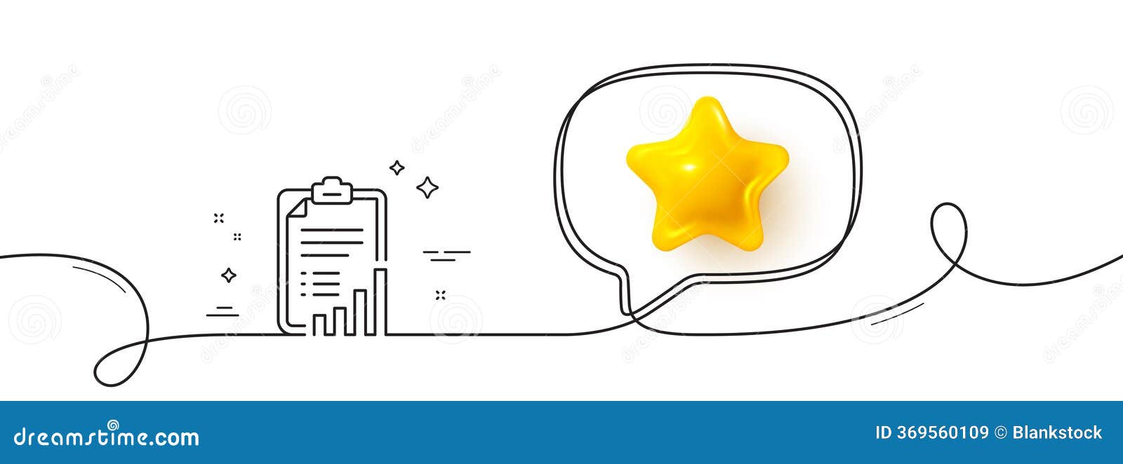 Checklist Line Icon. Graph Chart Sign. Continuous Line With 3d Star ...