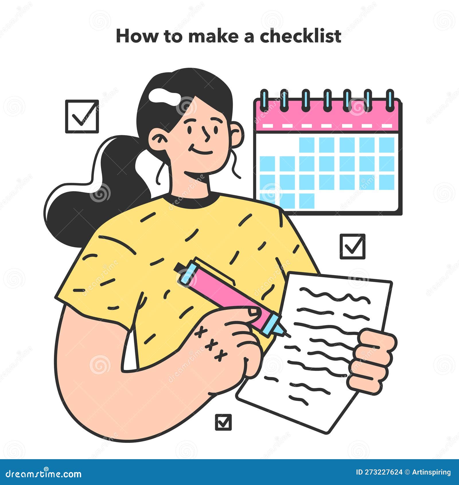 Checklist Making Concept. Character Planning The Daily Routine Vector ...