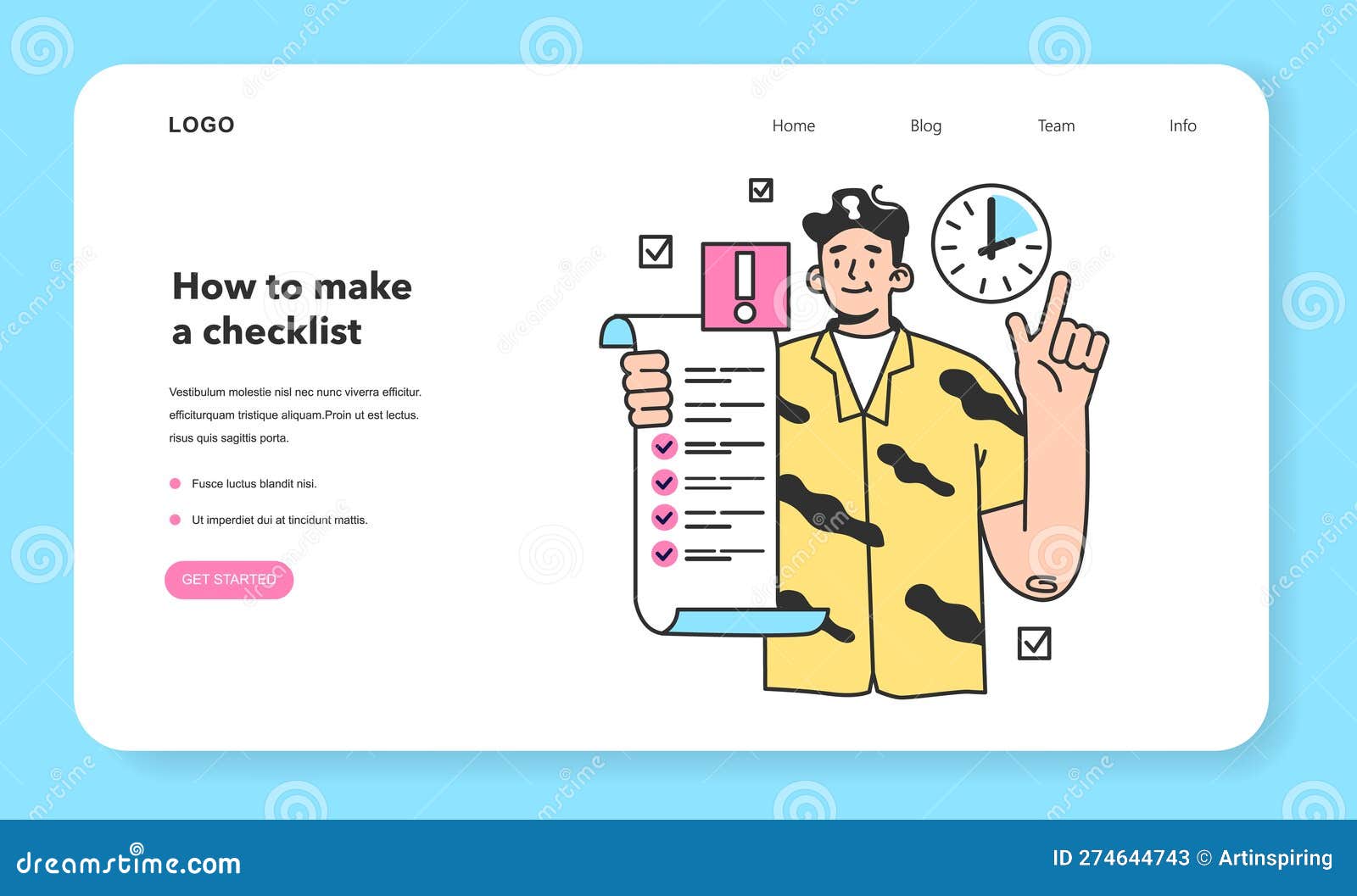 Checklist Making Web Banner or Landing Page. Character Planning Stock ...