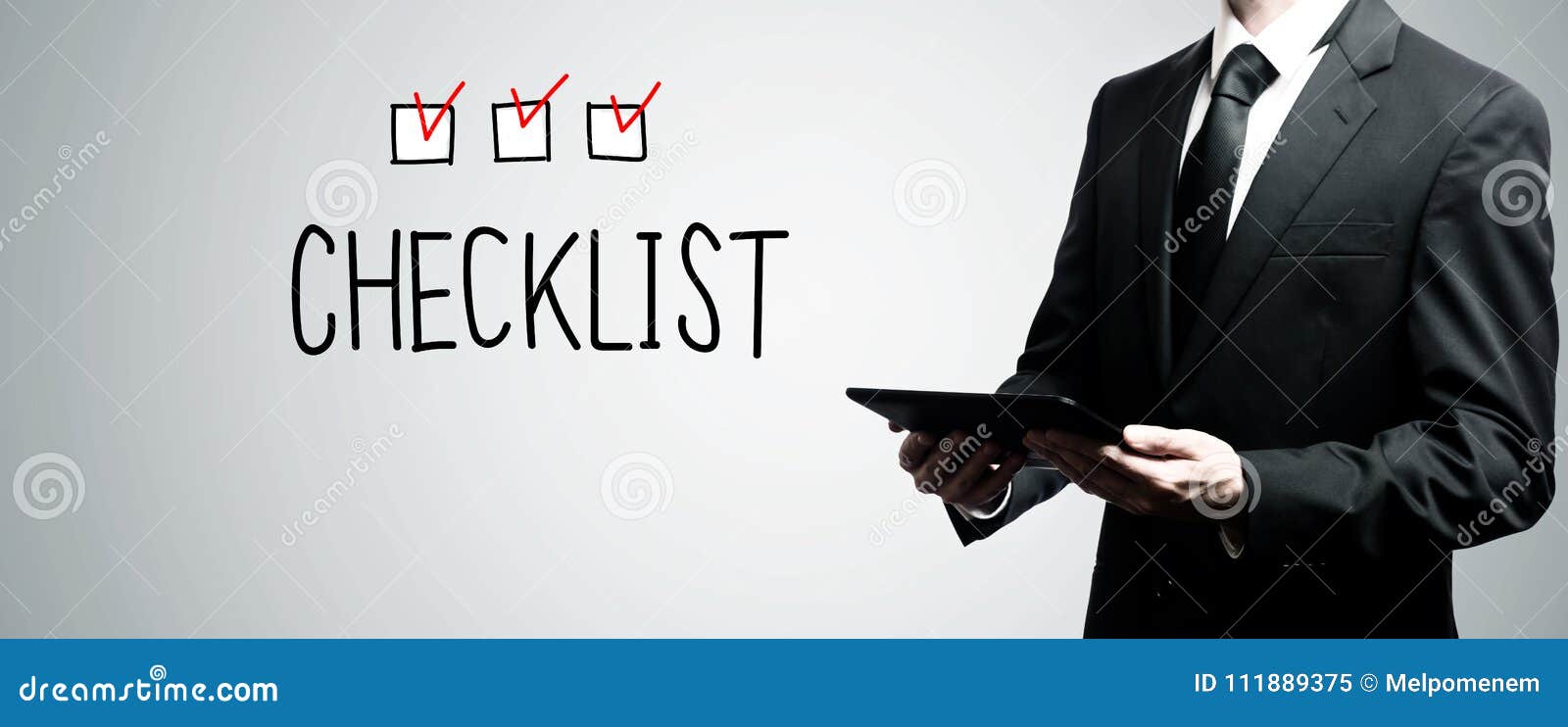 Checklist with Man Holding Tablet Computer Stock Image - Image of ...