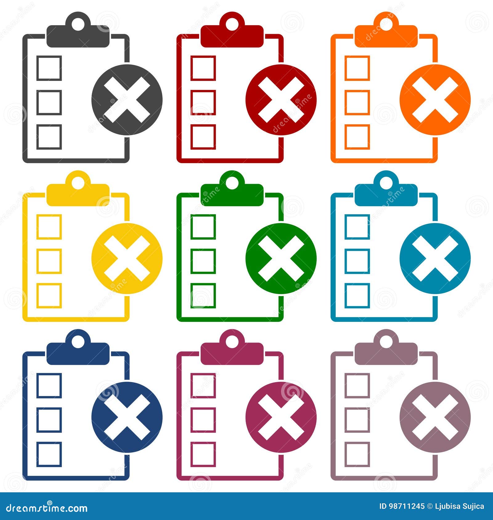 Checklist with X Mark Icons Set Stock Vector - Illustration of checkbox ...