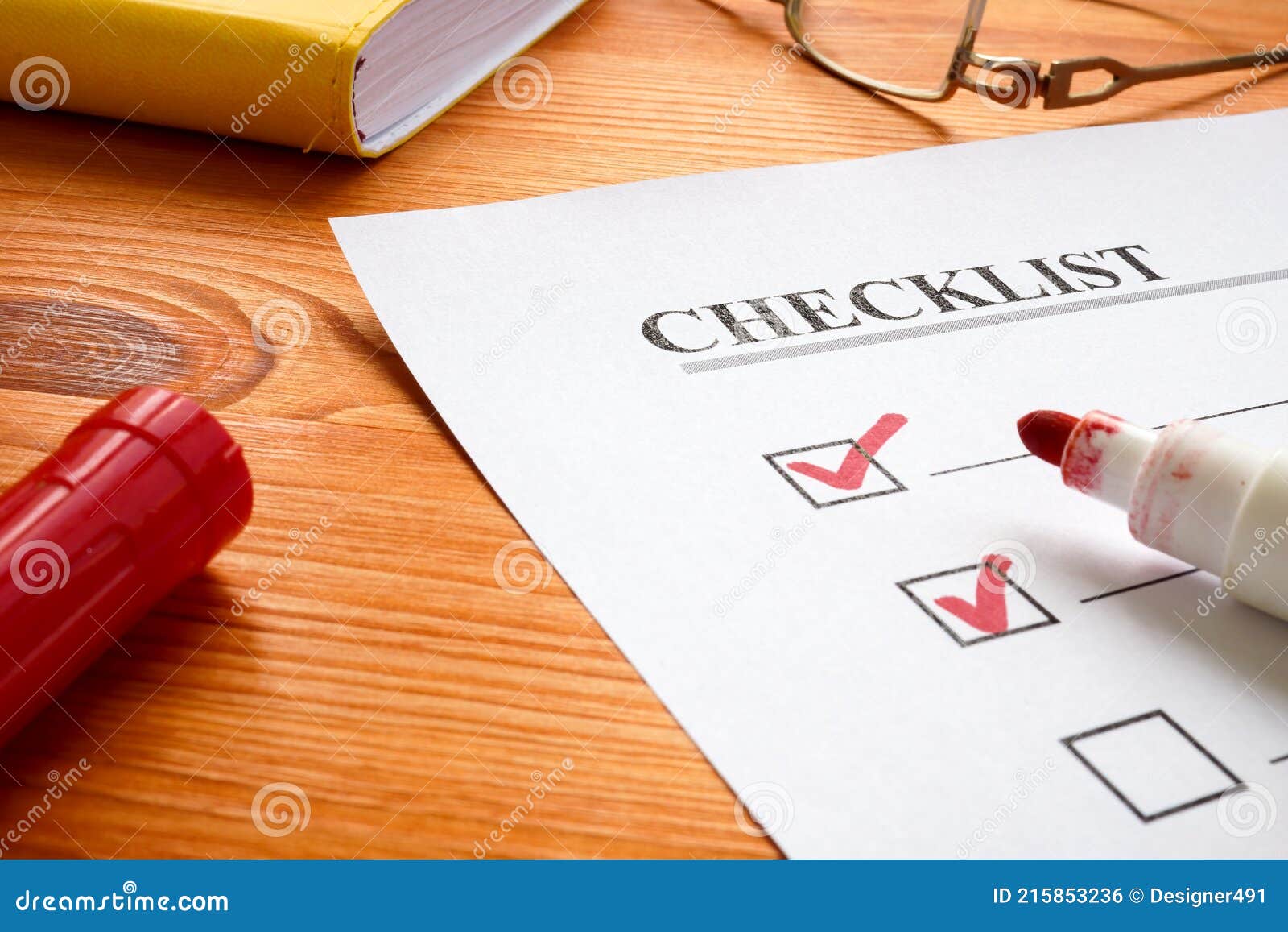 Checklist with Marks and Red Marker on the Desk. Stock Photo - Image of ...
