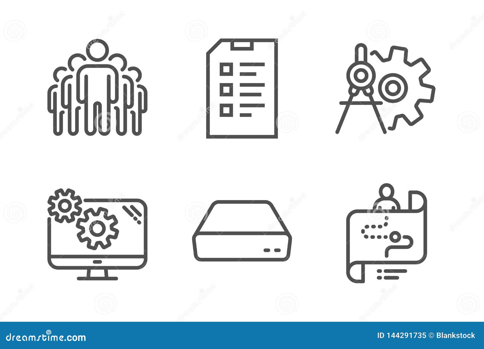 Checklist, Mini Pc and Group Icons Set. Cogwheel Dividers, Settings and ...