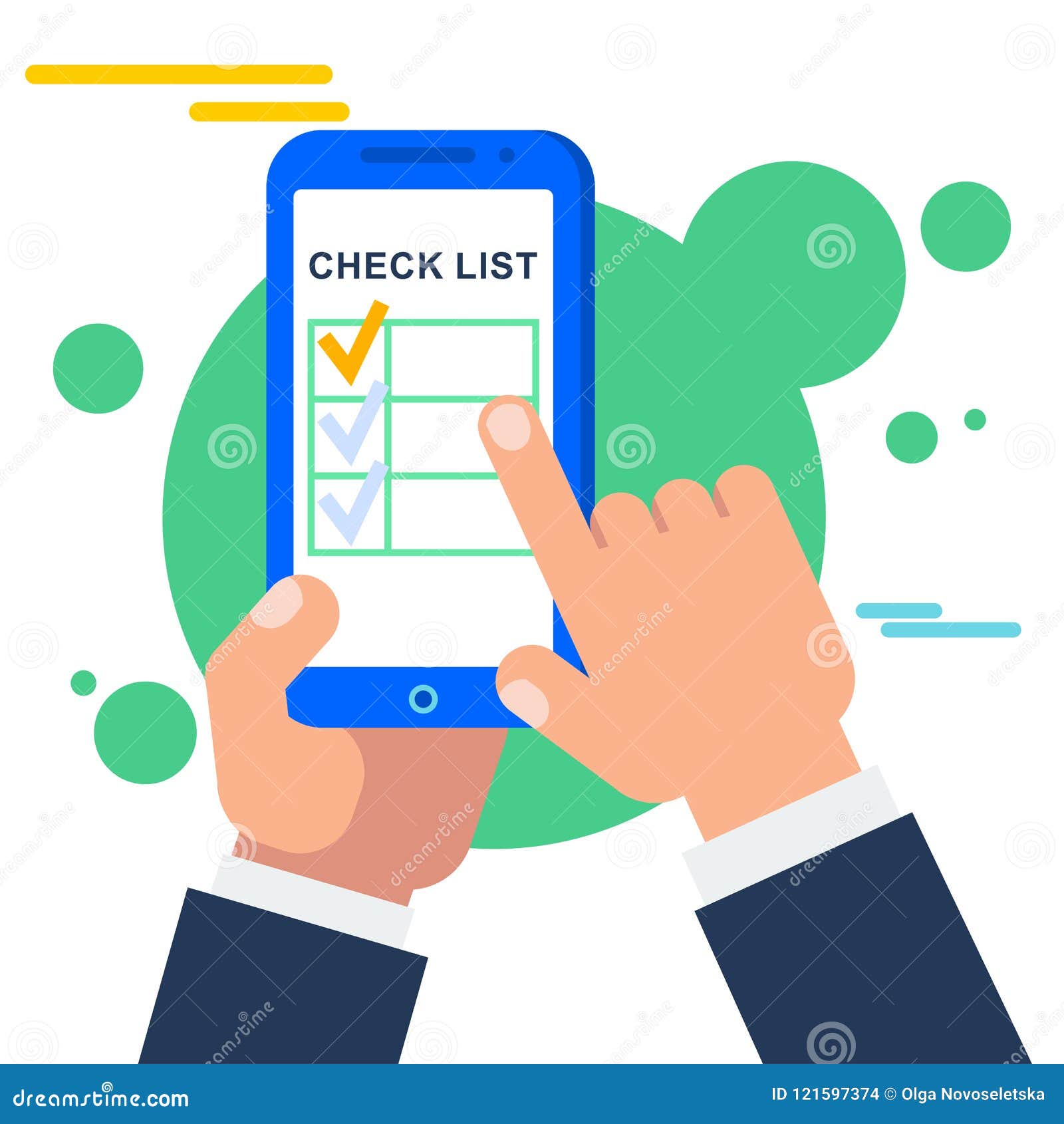 Mobile check list stock vector. Illustration of hand - 121597374
