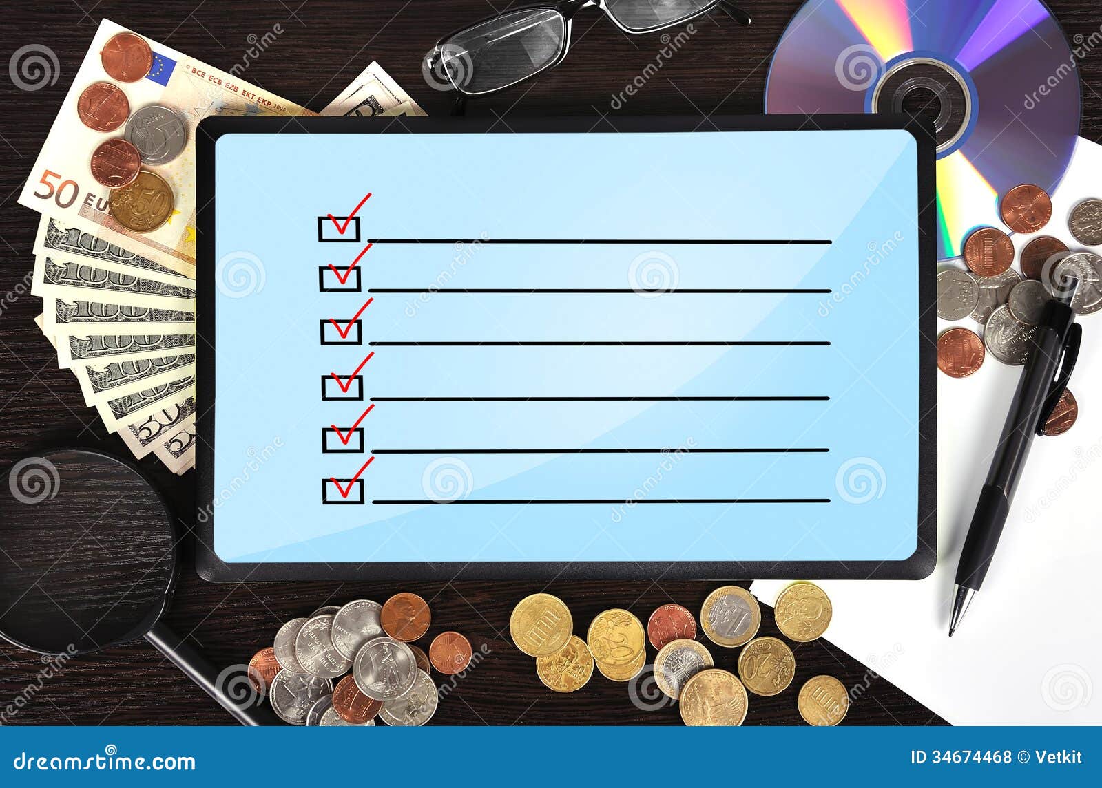 Checklist stock photo. Image of tablet, table, cash, choice - 34674468