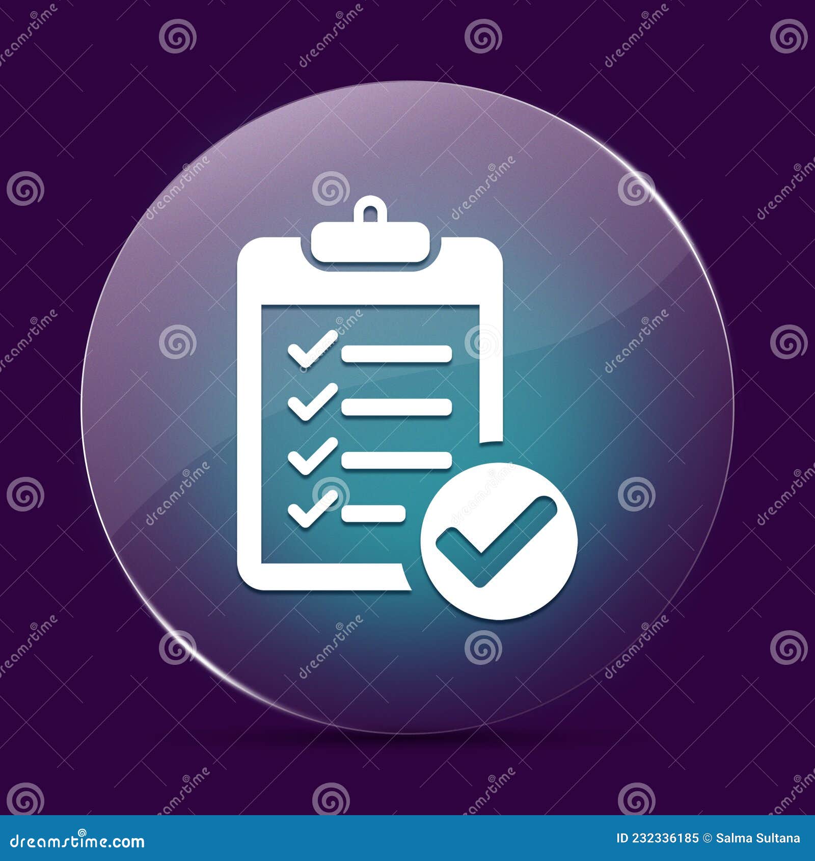 Checklist Moonlight Glass Round Button Abstract on a Dark Purple ...