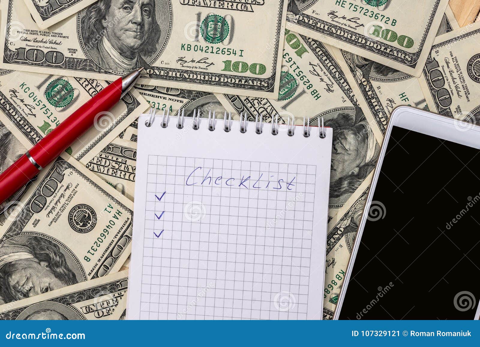 Checklist on a Notepad with Money Stock Image - Image of smartphone ...