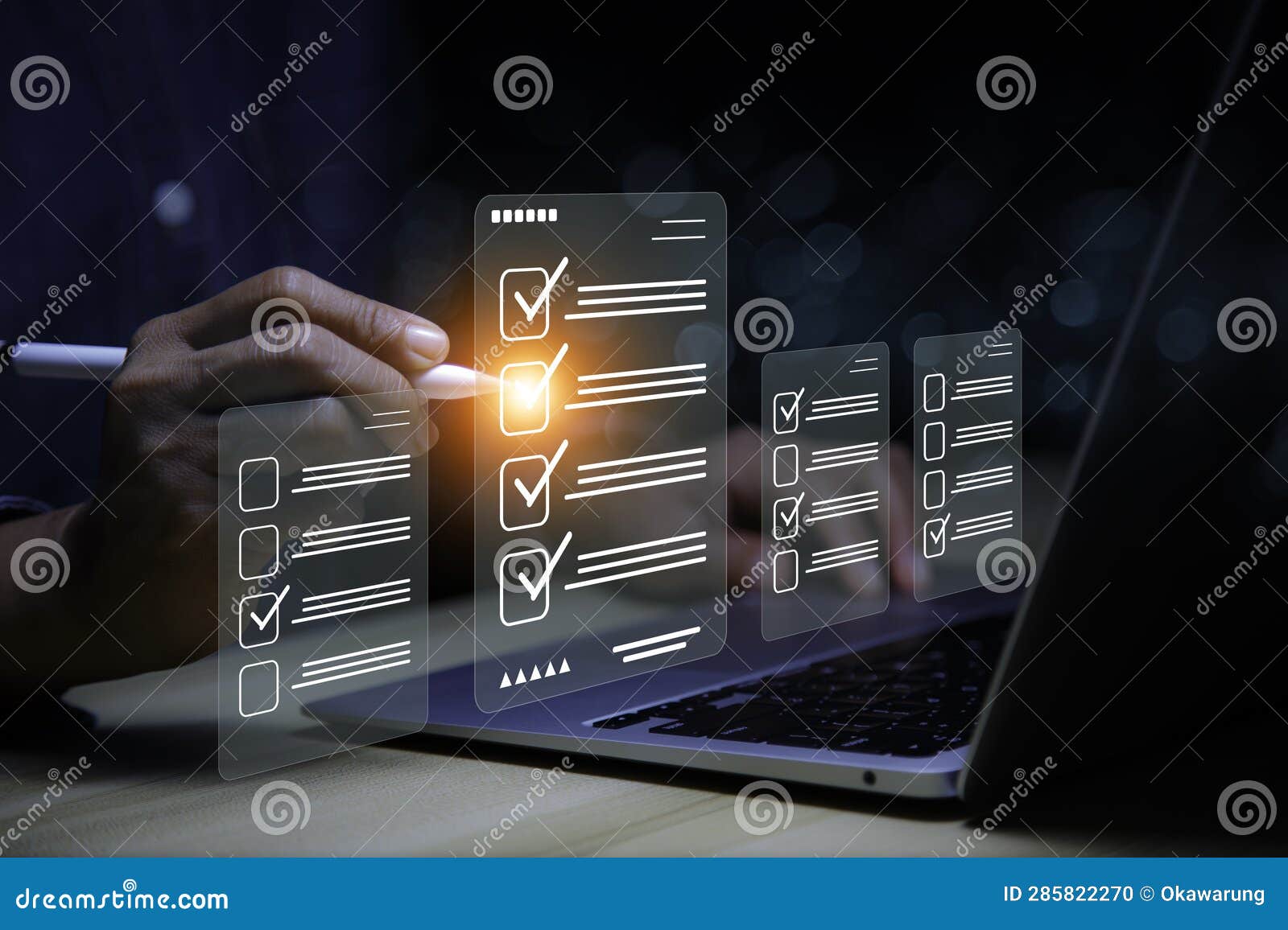Checklist Online Documentation Data Management. Businessman Using ...