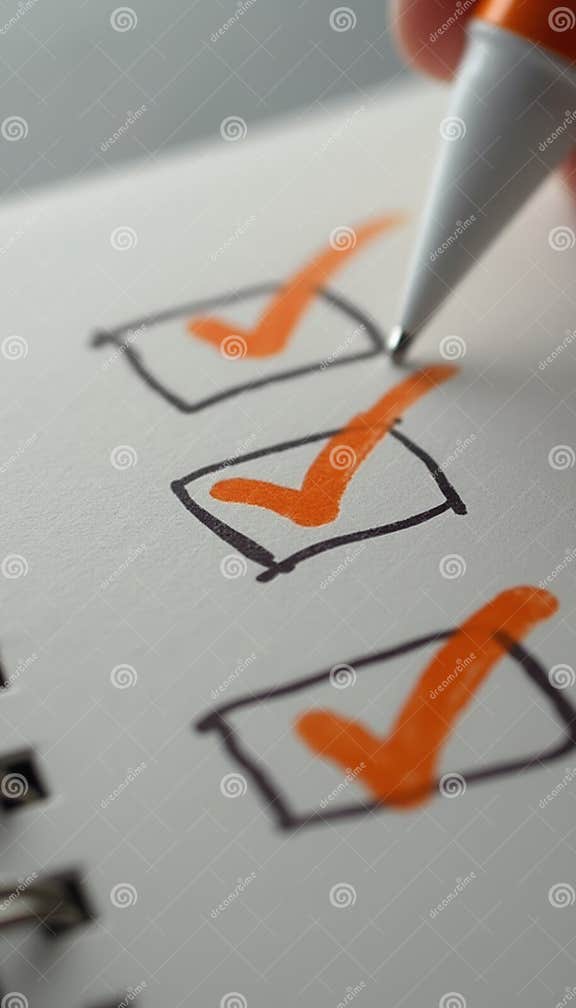 Checklist with Orange Checkmarks Stock Photo - Image of checked, work ...