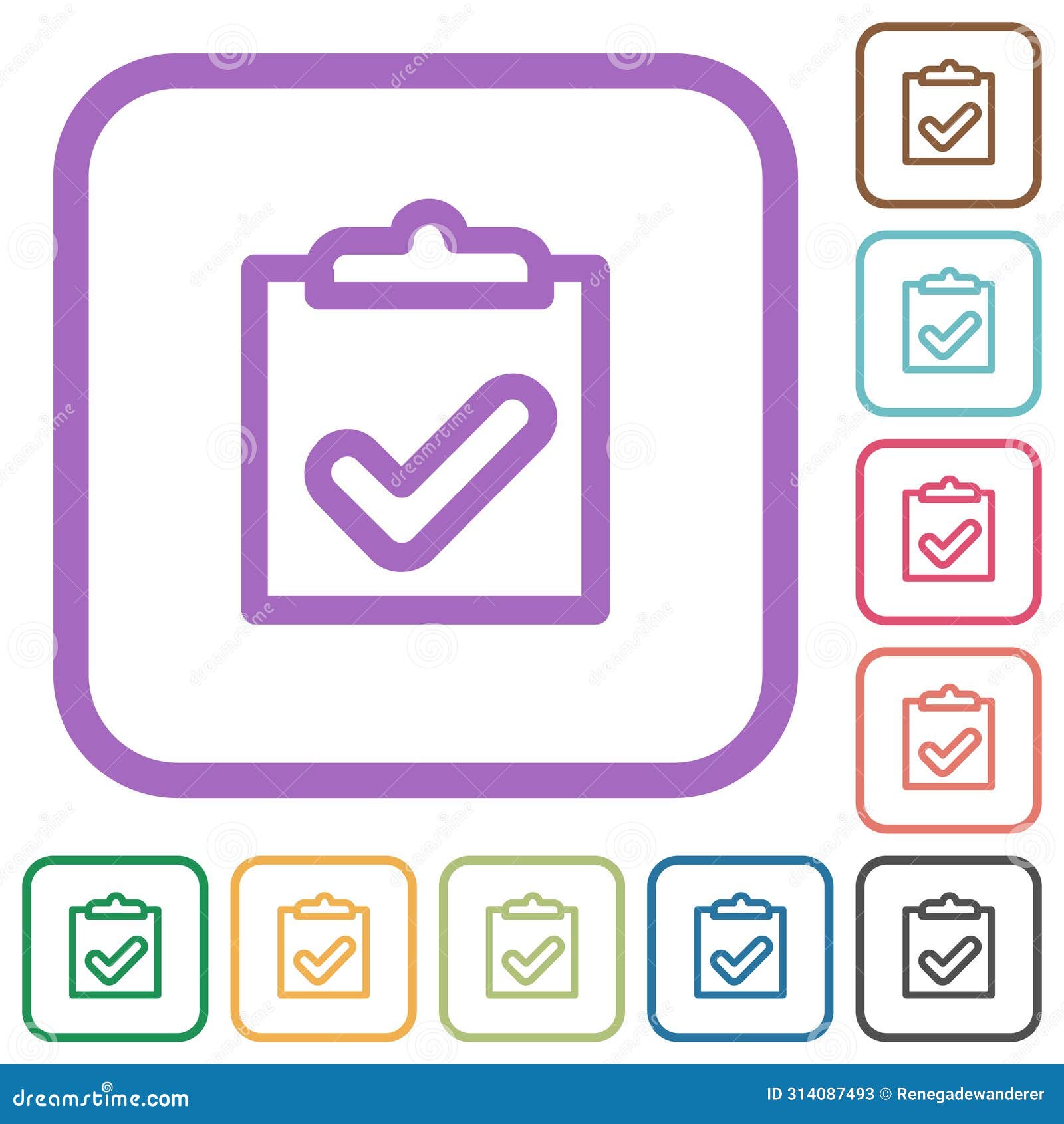 Checklist Outline Flat White Icons In Square Backgrounds Cartoon Vector ...