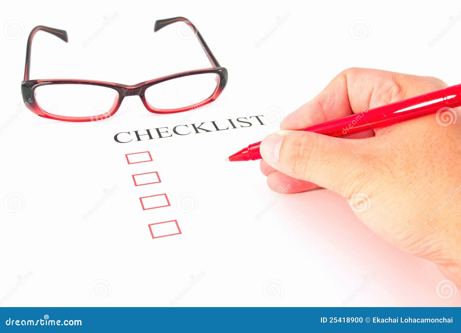 Checklist with Pen, Glasses and Checked Stock Photo - Image of check ...