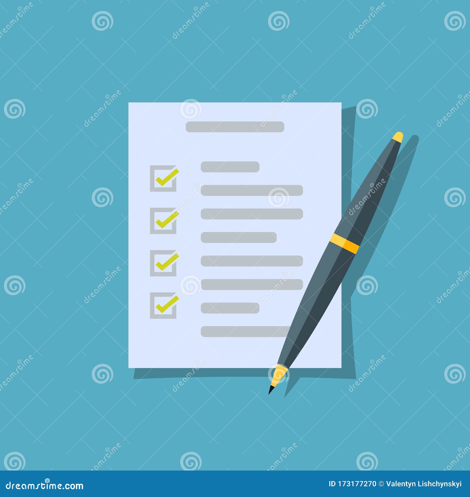 Checklist and Pen Icon . Flat Design on Green Blue Background Stock ...