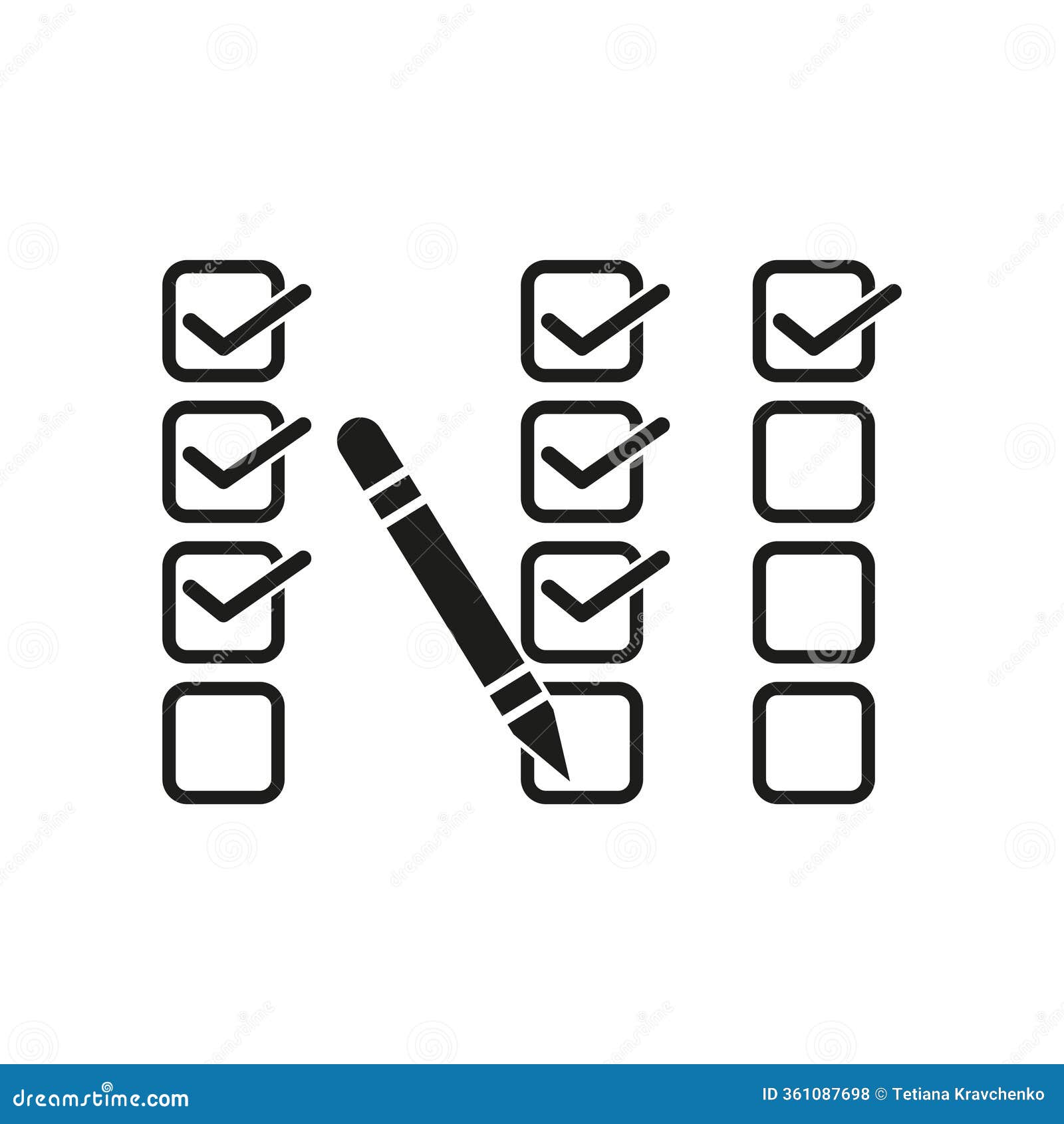 Checklist with Pen. Task Completion Icon. Marked Boxes Symbol. Vector ...