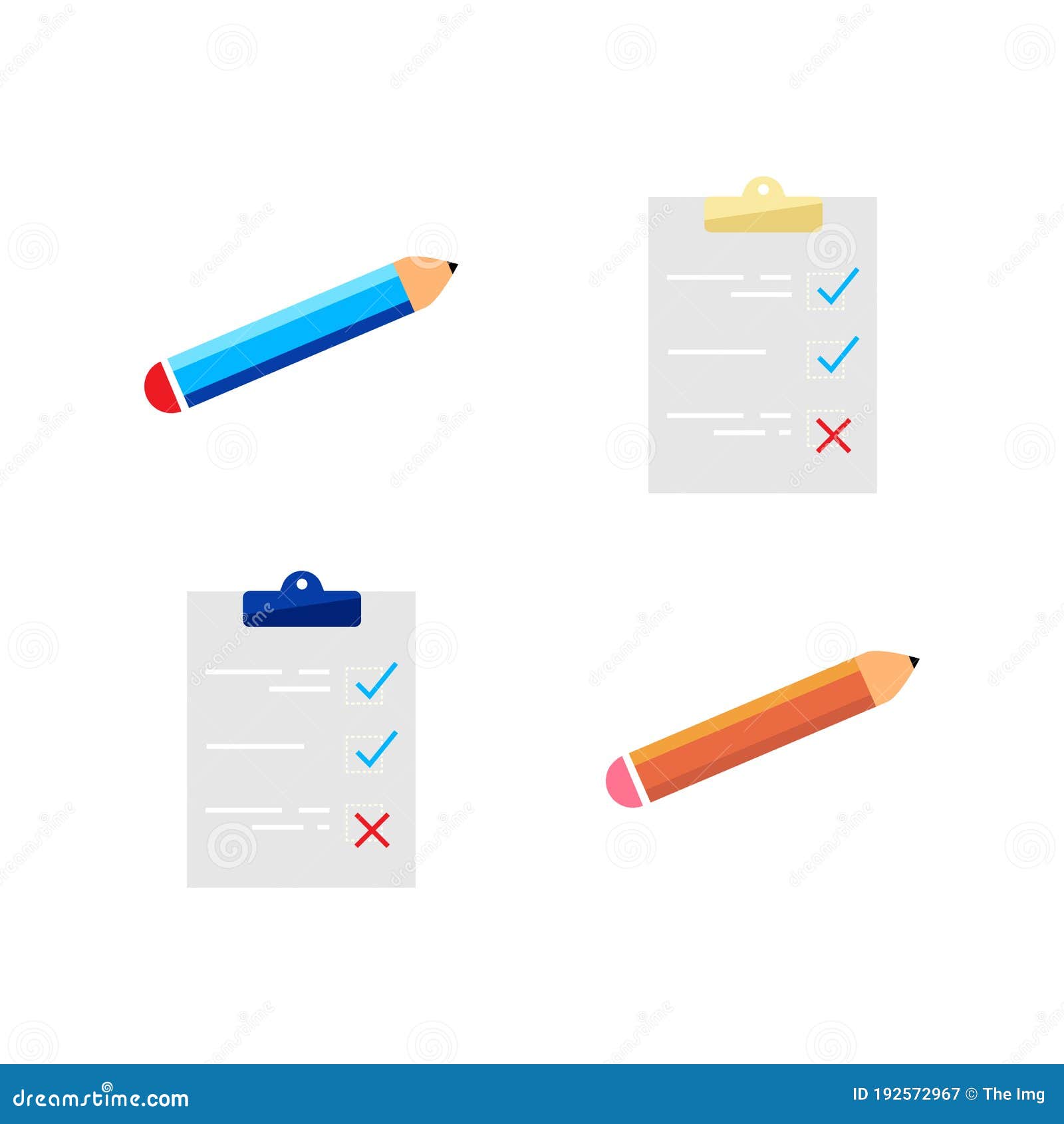 Checklist and Pencil Flat Color Vector Objects Set Stock Vector ...