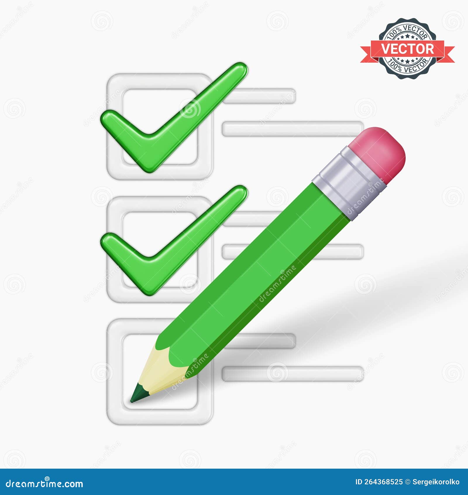 Checklist with Pencil and Green Ticks or Check Marks Stock Vector ...