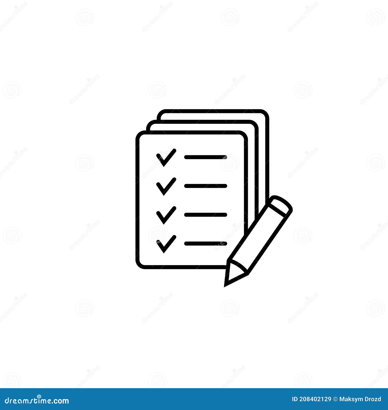 Checklist Pencil Vector Icon. Black Illustration Isolated on White ...
