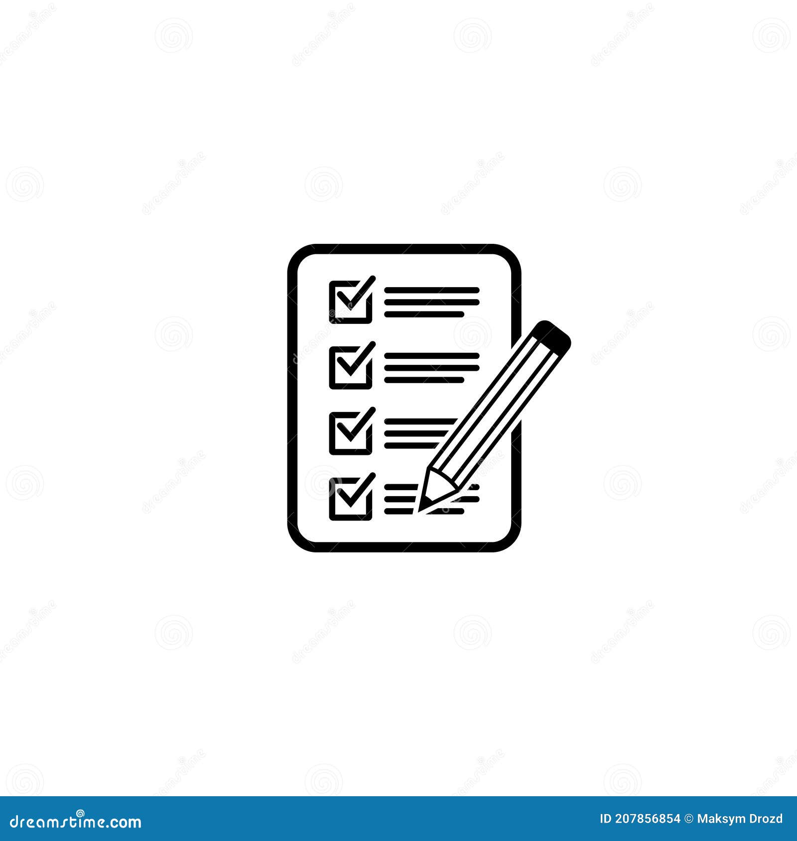 Checklist Pencil Vector Icon. Black Illustration Isolated on White ...