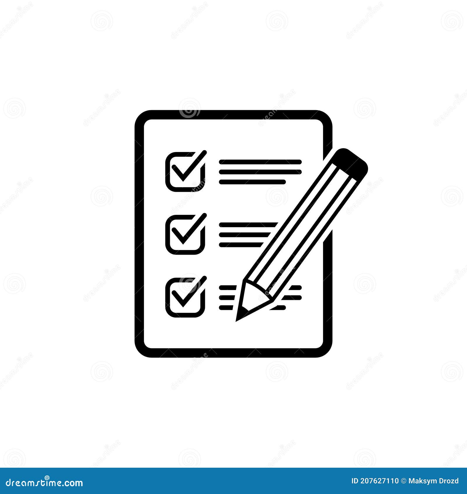 Checklist Pencil Vector Icon. Black Illustration Isolated on White ...