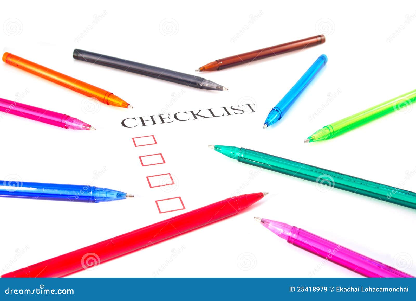 Checklist with Pens and Checked Stock Image - Image of background ...