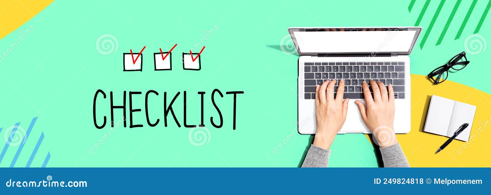 Checklist with Person Using a Laptop Stock Photo - Image of yellow ...