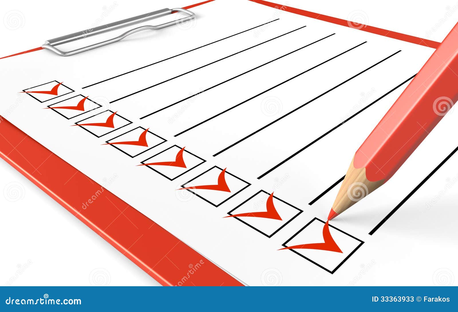 Checklist. Red Clipboard and Pencil. Stock Illustration - Illustration ...