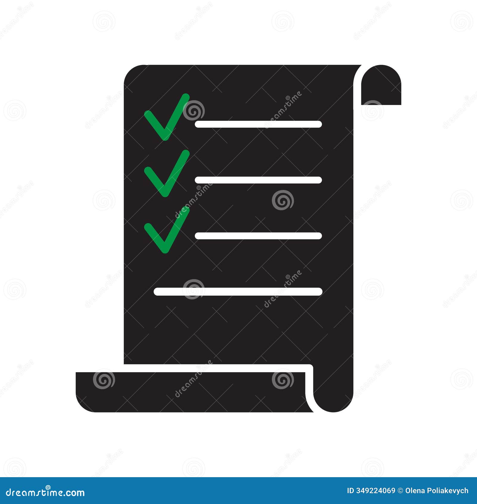 Checklist Scroll Icon. Tick Marks Illustration. Black and White Vector. Task Management Symbol ...