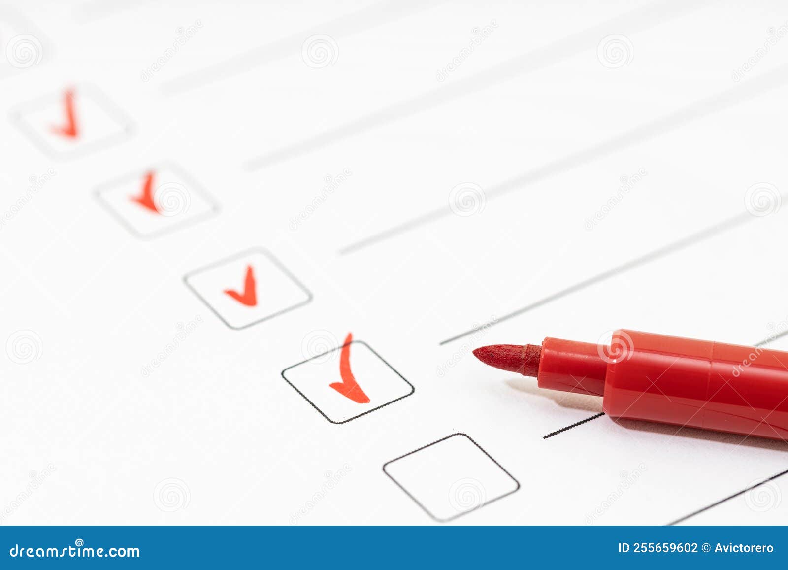 Checklist Sheet and Red Marker Stock Photo - Image of white, check ...