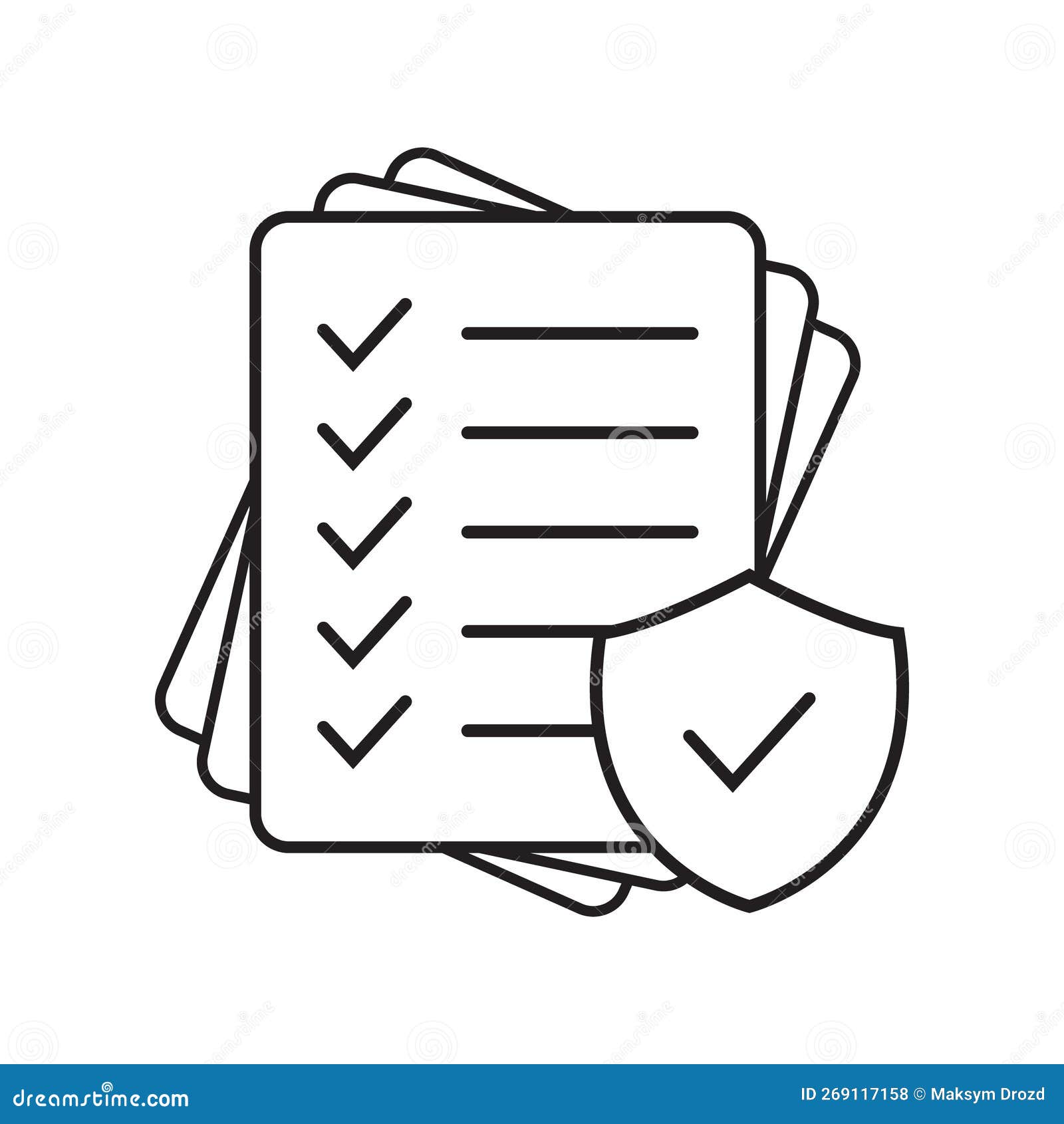 Checklist and Shield Line Icon, Insurance Policy Concept, Data Document ...