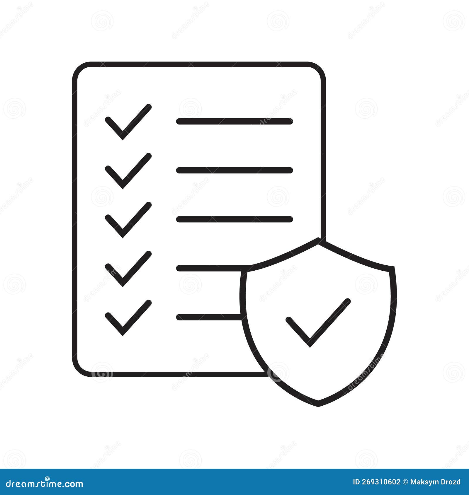 Checklist and Shield Line Icon, Insurance Policy Concept, Data Document ...