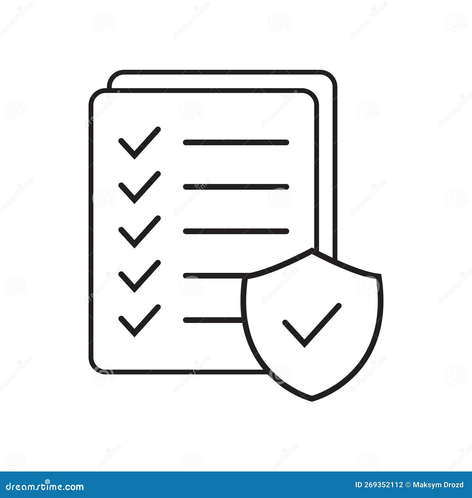 Checklist and Shield Line Icon, Insurance Policy Concept, Data Document ...