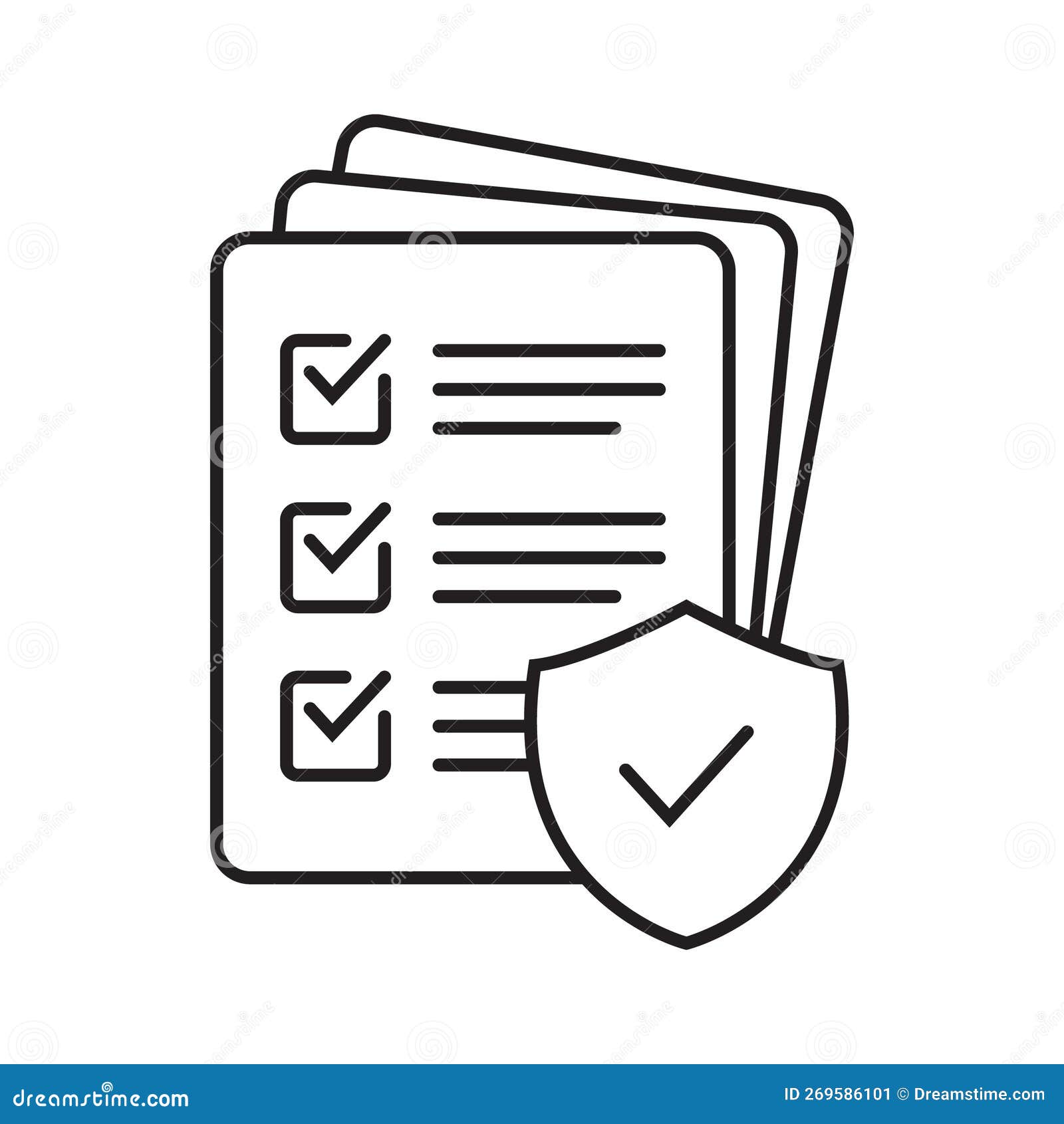 Checklist and Shield Line Icon, Insurance Policy Concept, Data Document ...