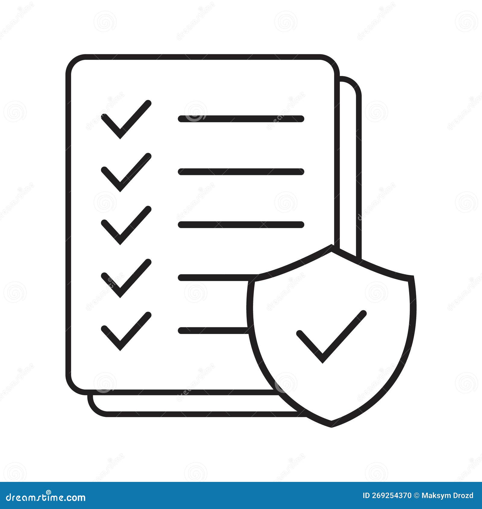 Checklist and Shield Line Icon, Insurance Policy Concept, Data Document ...