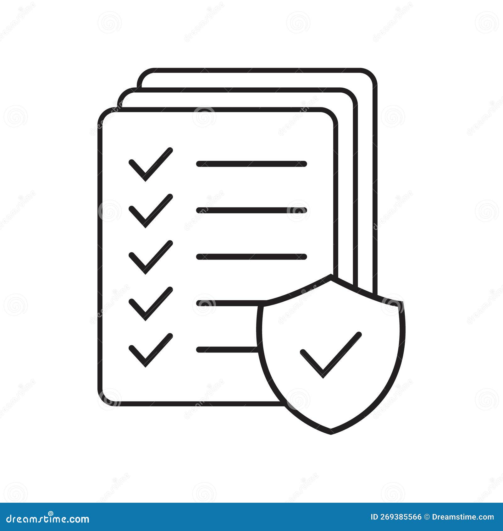 Checklist and Shield Line Icon, Insurance Policy Concept, Data Document ...