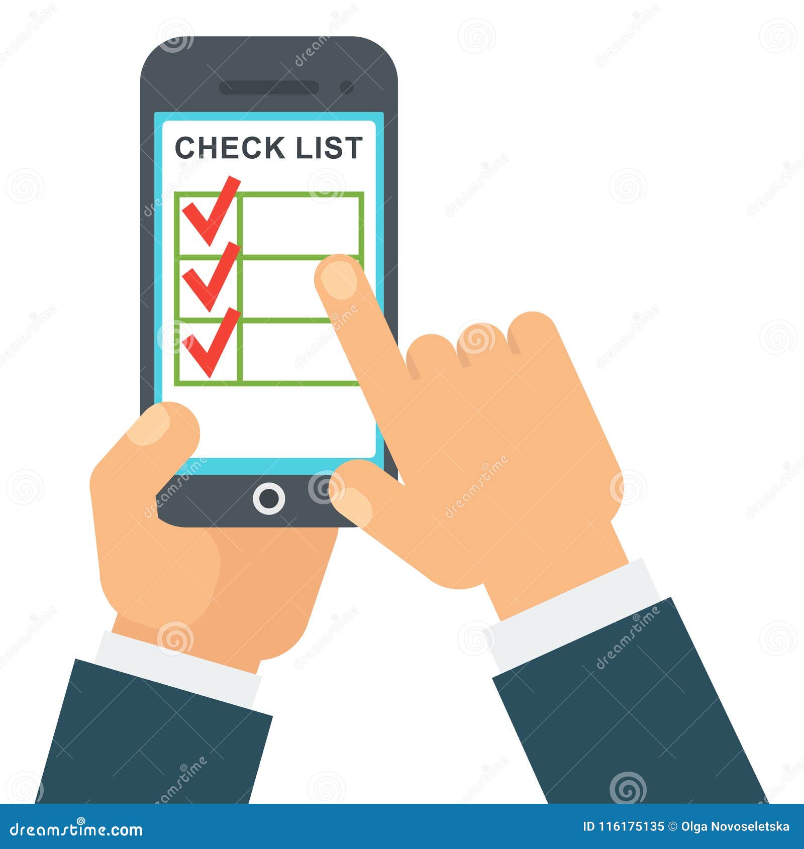 Checklist On Smartphone Display, Checkboxes With Check Mark. Flat ...