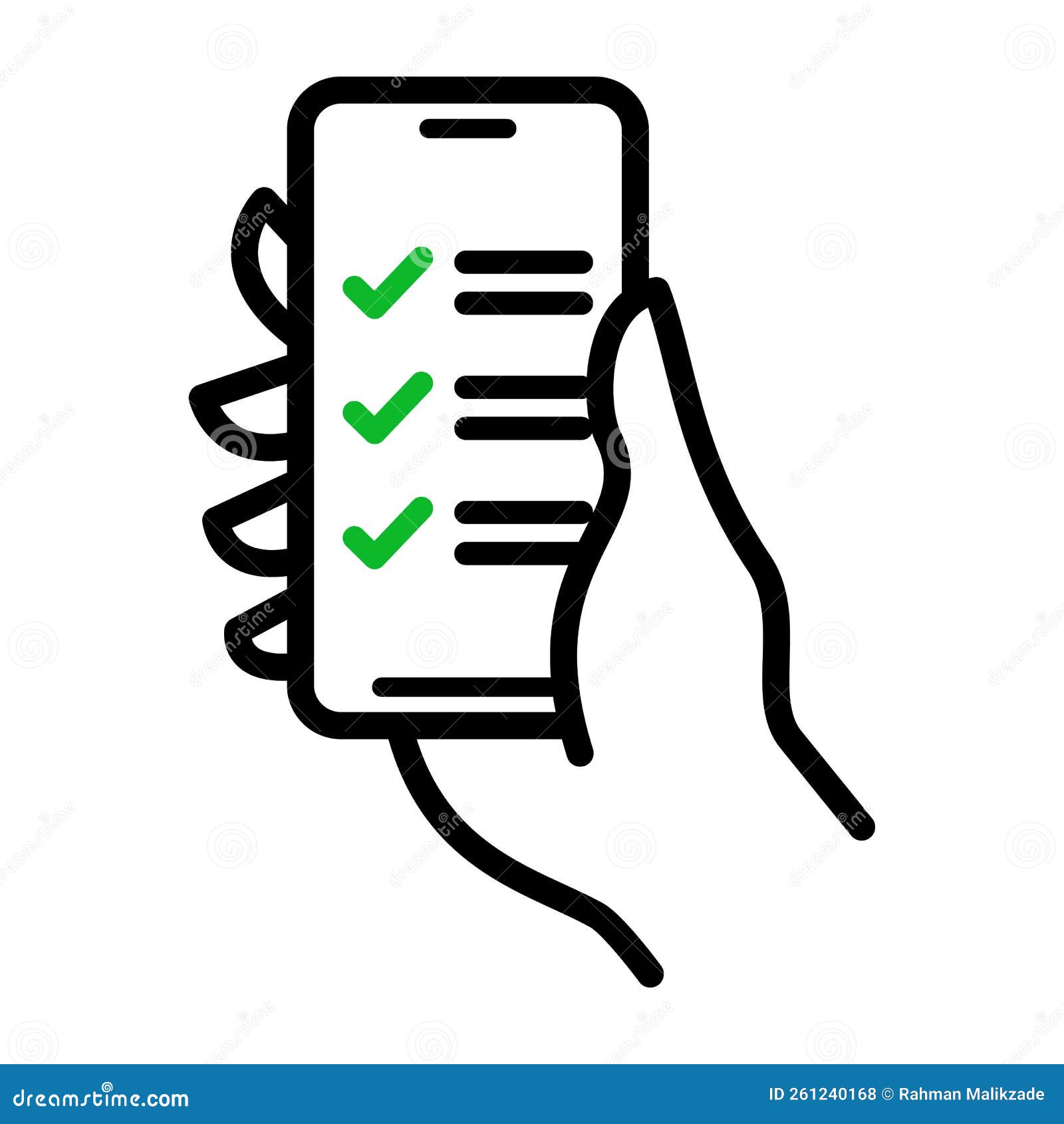 Checklist on Smartphone Screen Icon. Hand Holds Mobile Phone and Check ...