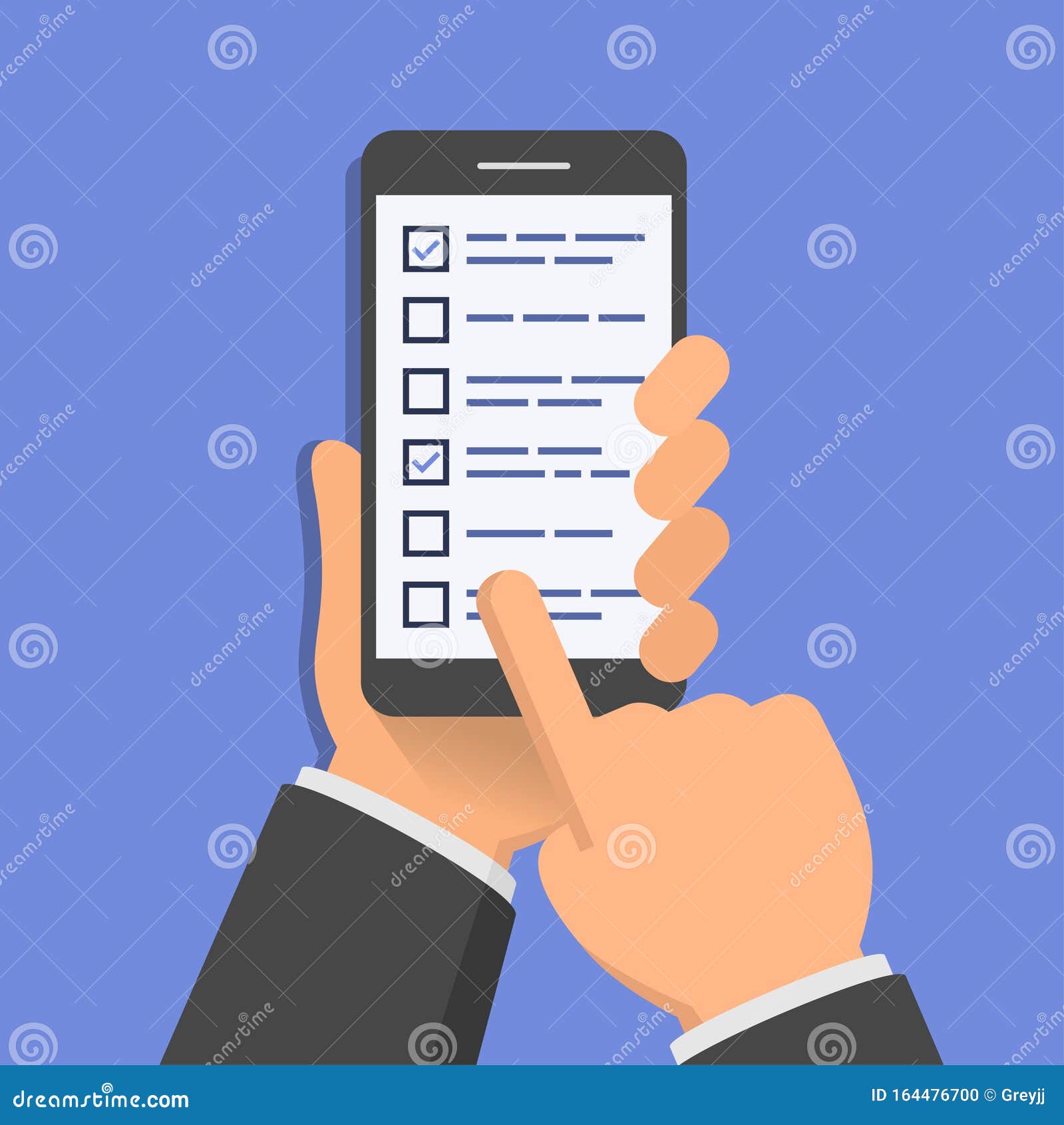 Checklist on Smartphone Screen. One Hand Holds Smartphone and Finger ...