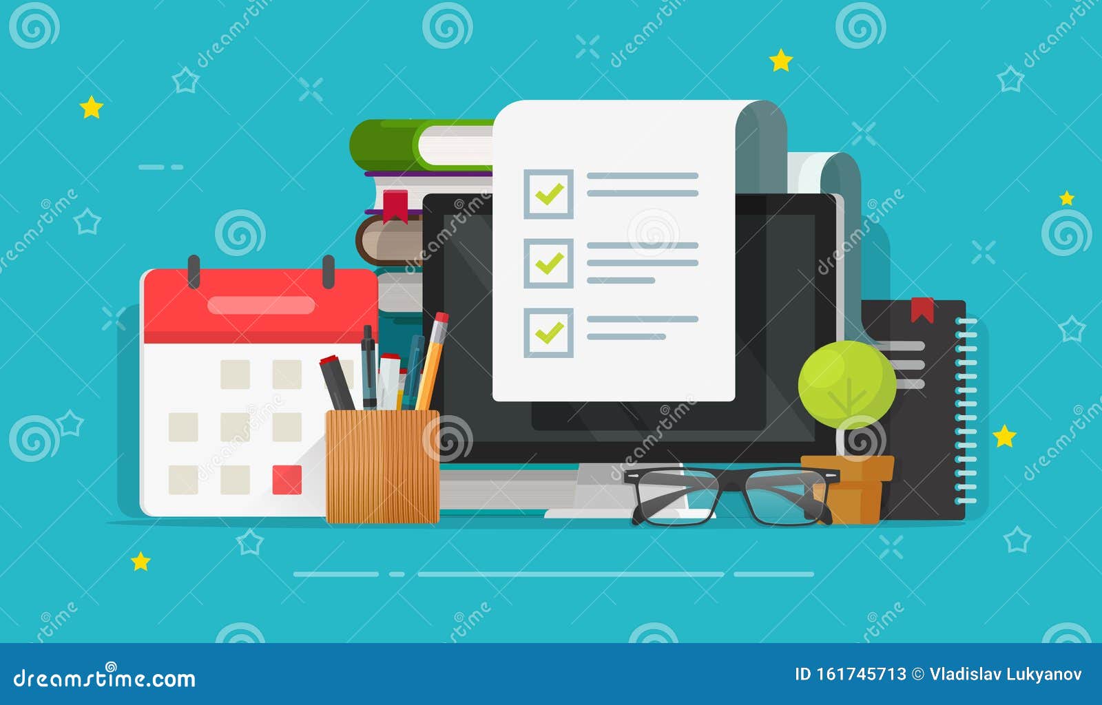 Checklist Survey Document on Computer and Working Desk Table Vector ...