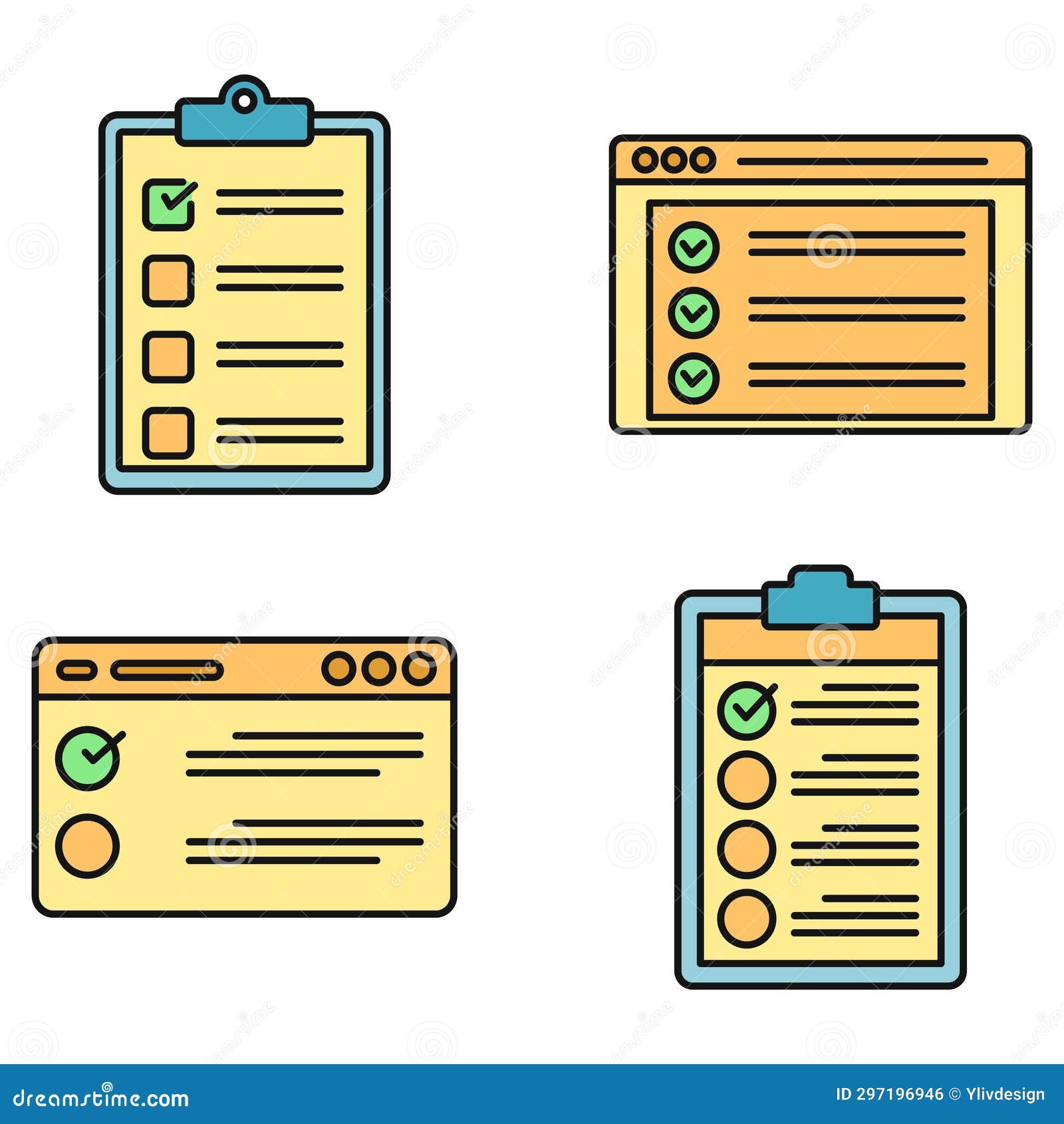 Checklist Test Icons Set Vector Color Stock Illustration - Illustration ...